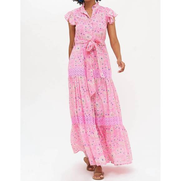 Oliphant | Dresses | New Oliphant Ruffle Collar Belted Maxi Dress In ...